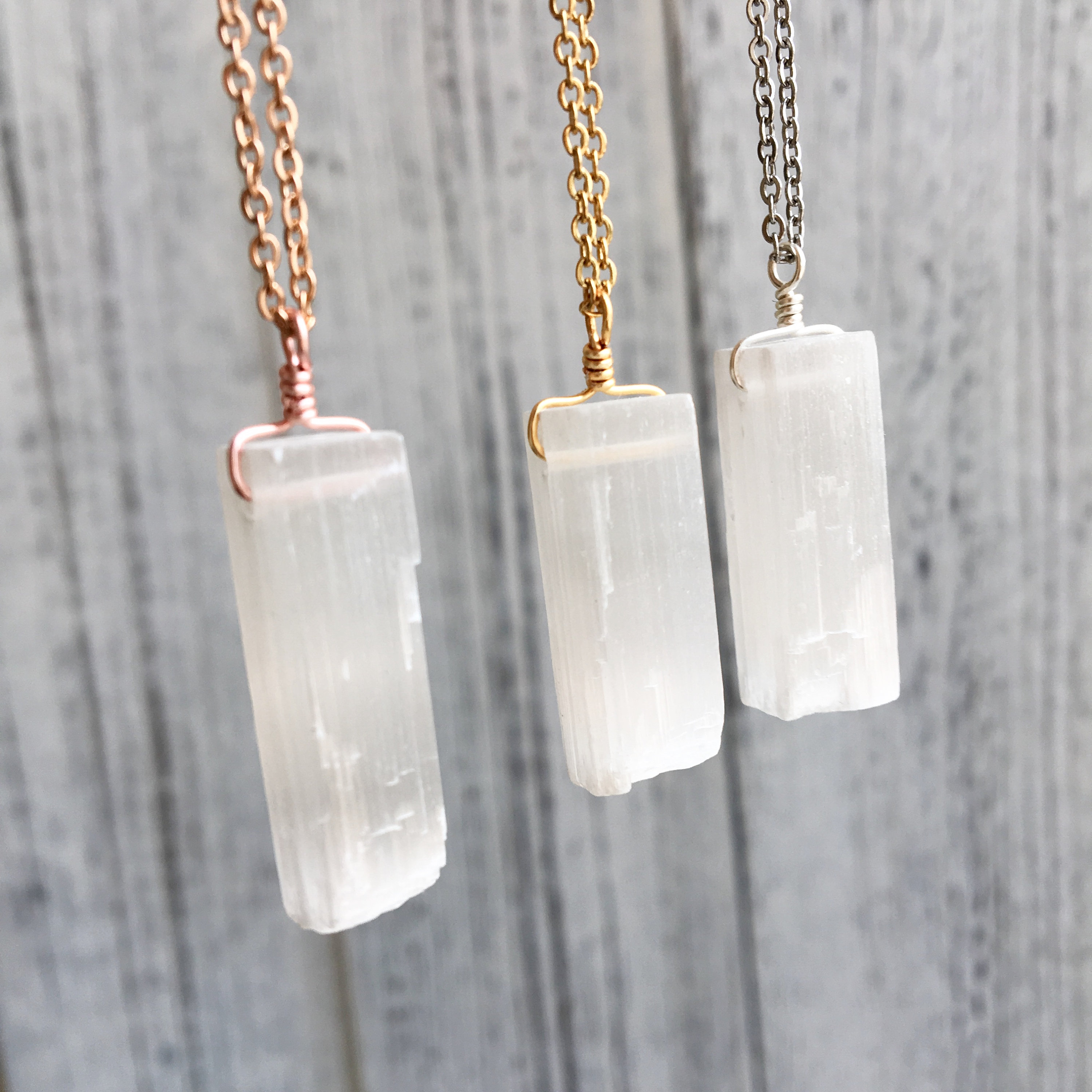 Small selenite crystal pendantselenite crystal necklaceGold | Etsy