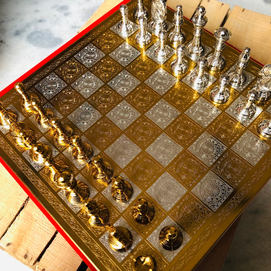 12" Brass and Metal Chess Set Classic Beautifully Hand Crafted ...