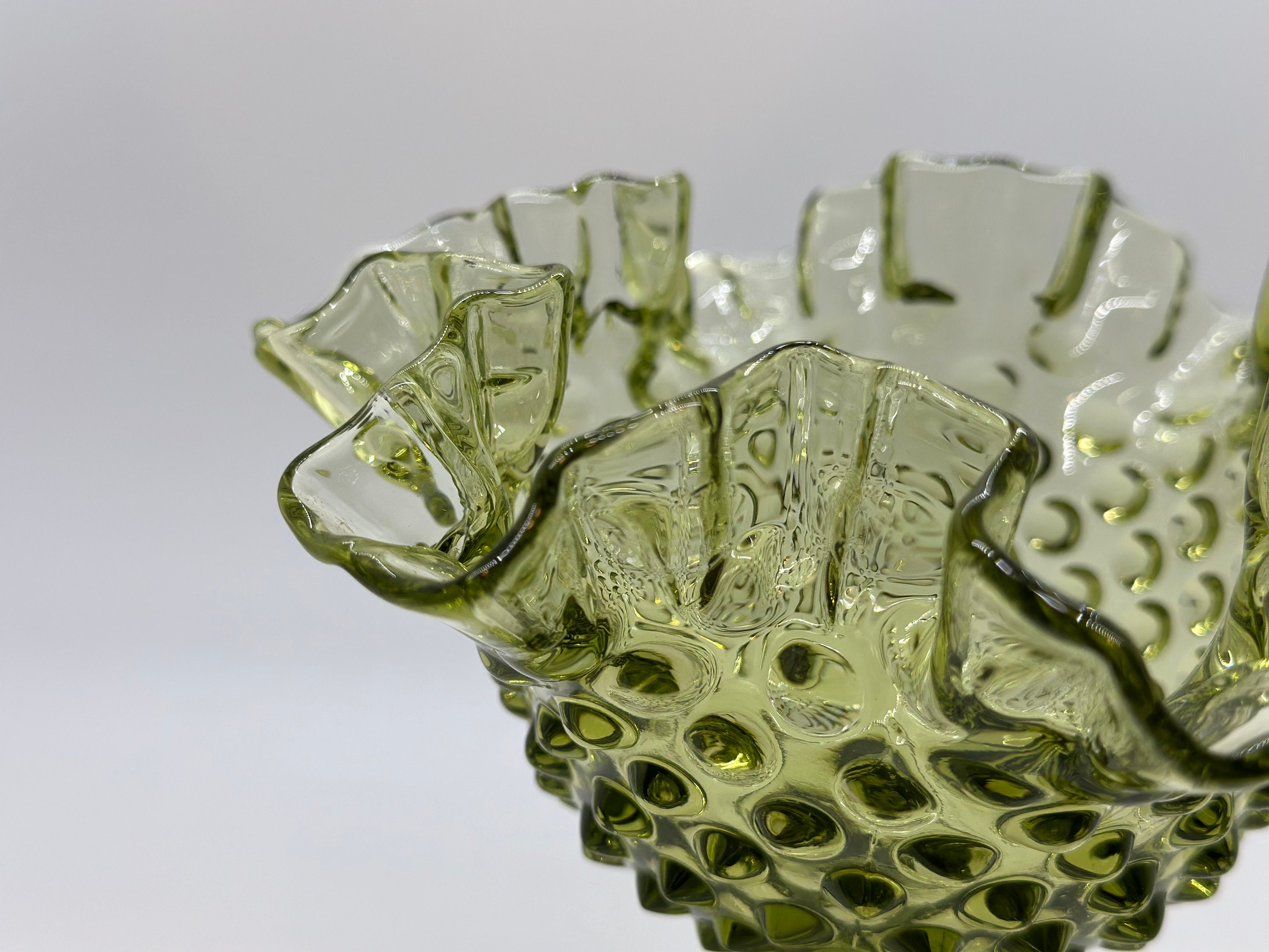 Vintage Fenton Colonial Green Hobnail Ruffled Candy Dish - Etsy