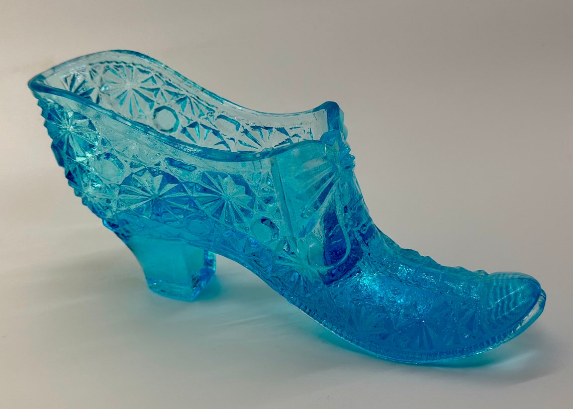 Vintage Blue Daisy & Button Glass Slipper - Etsy