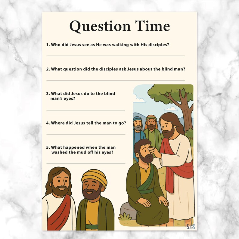 Jesus Heals the Blind Man Bible Workbook, Christian Sunday School ...