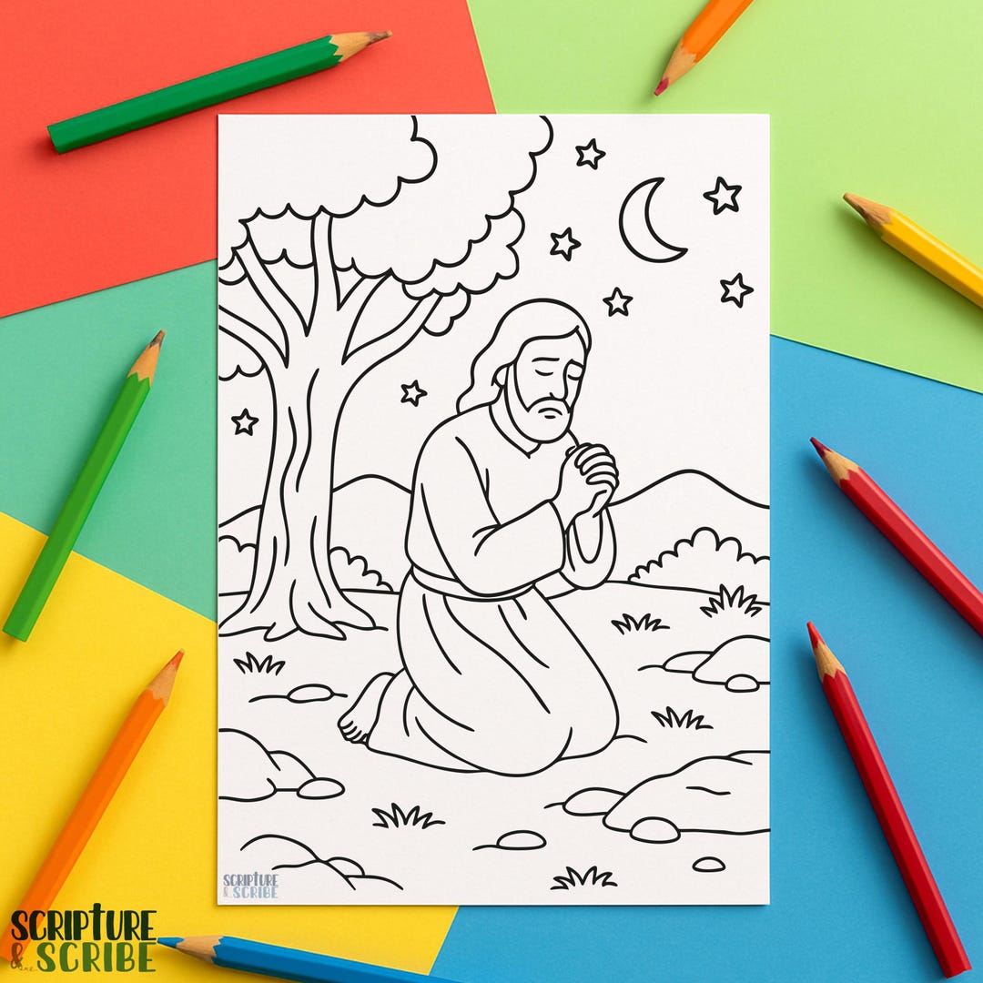 Jesus Prays in Gethsemane Colouring Page | Bible Story Kids Printable ...