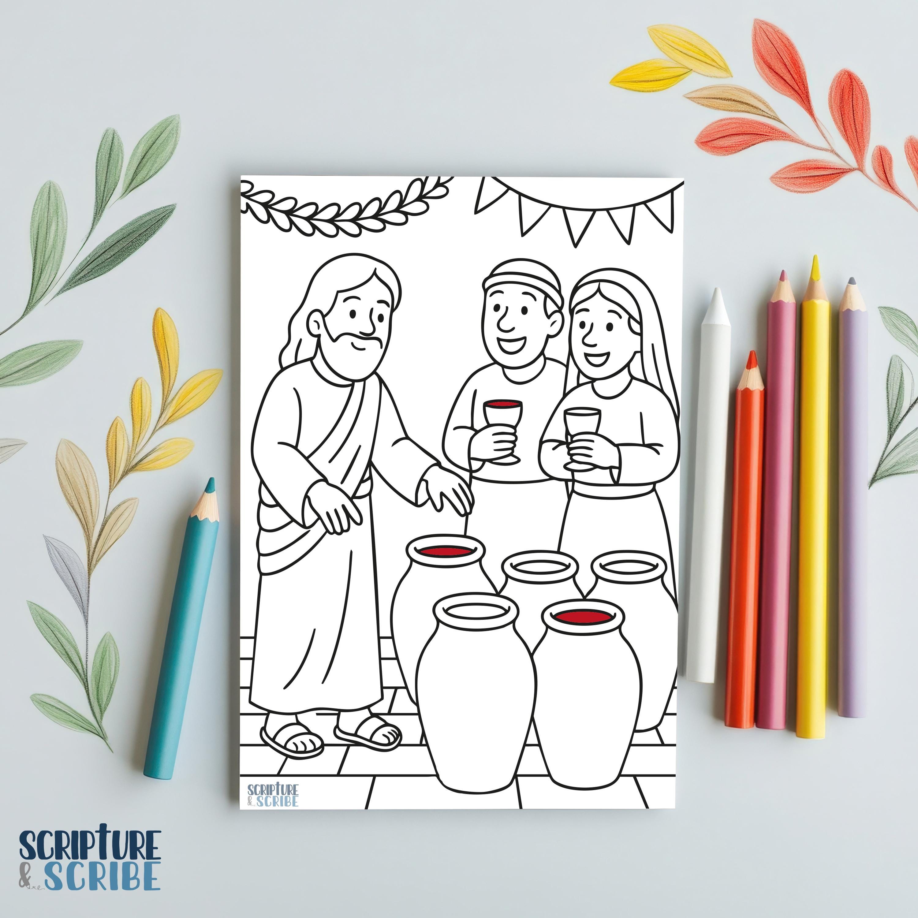 Wedding at Cana Colouring Page: Jesus Turns Water Into Wine (PDF ...