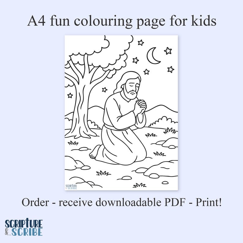 Jesus Prays in Gethsemane Colouring Page | Bible Story Kids Printable ...