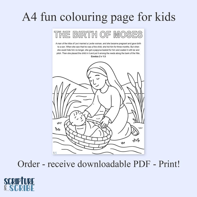 Birth of Moses, Bible Story Printable PDF, Christian Activity for Kids ...