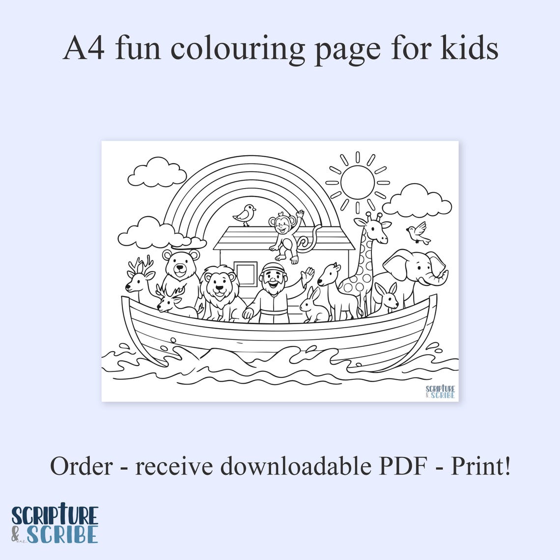 Noah’s Ark Colouring Page - Christian Printable for Kids, Bible Story ...
