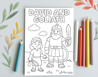 David and Goliath Coloring Page & Bible Story for Kids | Sunday School ...