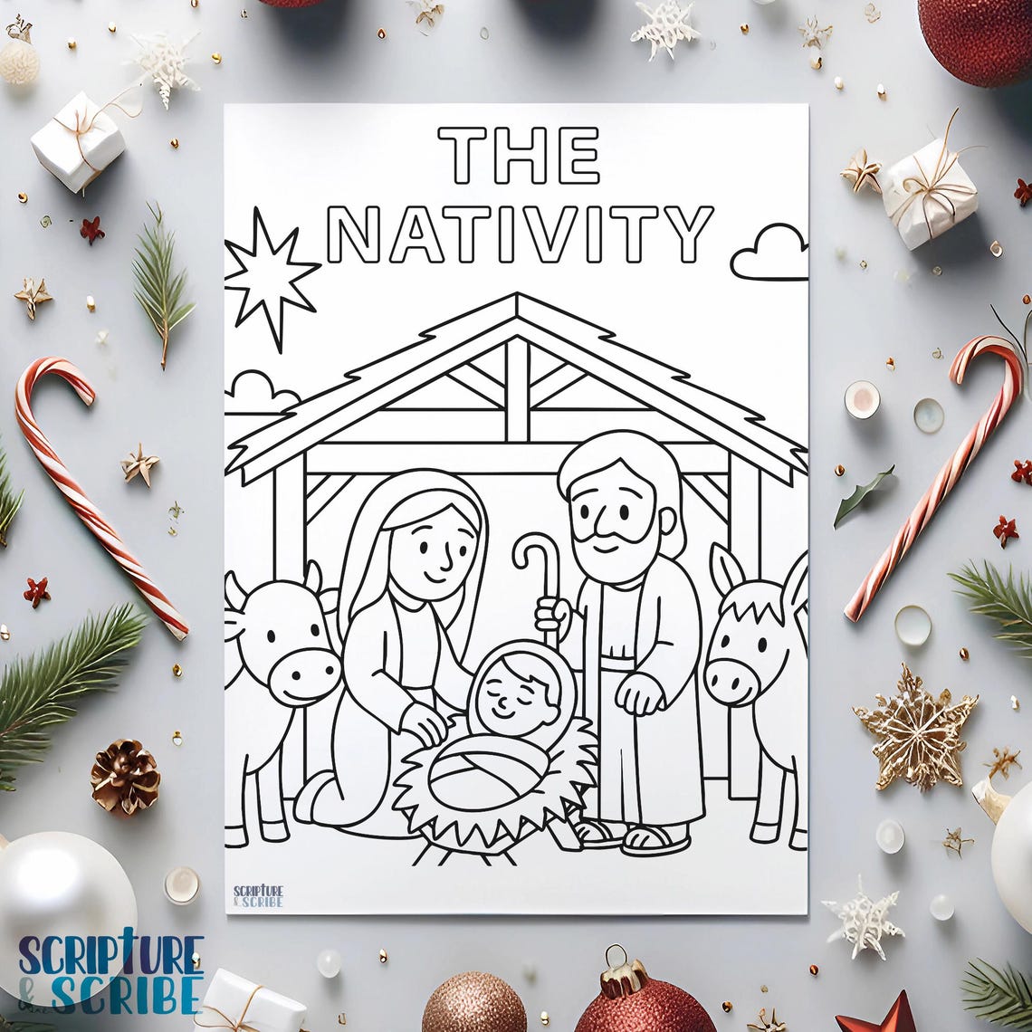 Nativity Scene Kids Colouring Page - Bible Story Printable (A4 PDF ...
