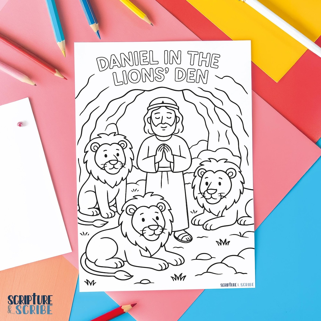 Daniel in the Lions Den Colouring Page - Bible Story Printable ...