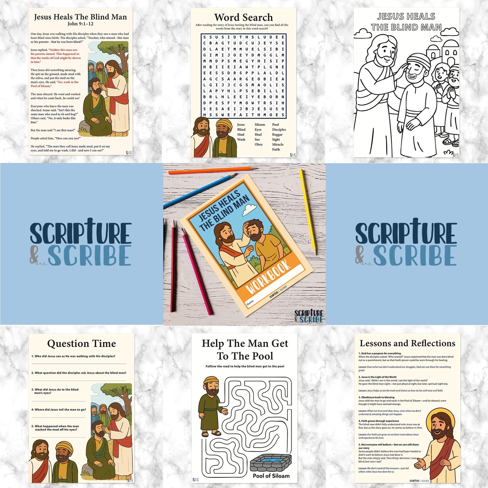 Jesus Heals the Blind Man Bible Workbook, Christian Sunday School ...