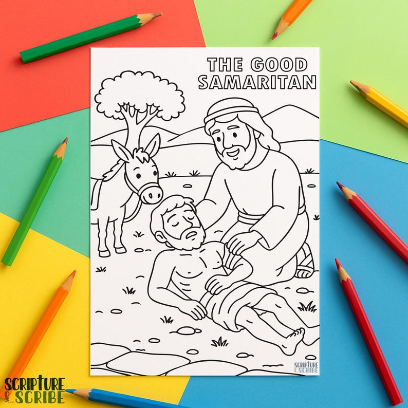 Página para colorear del Buen Samaritano / Historia bíblica imprimible ...