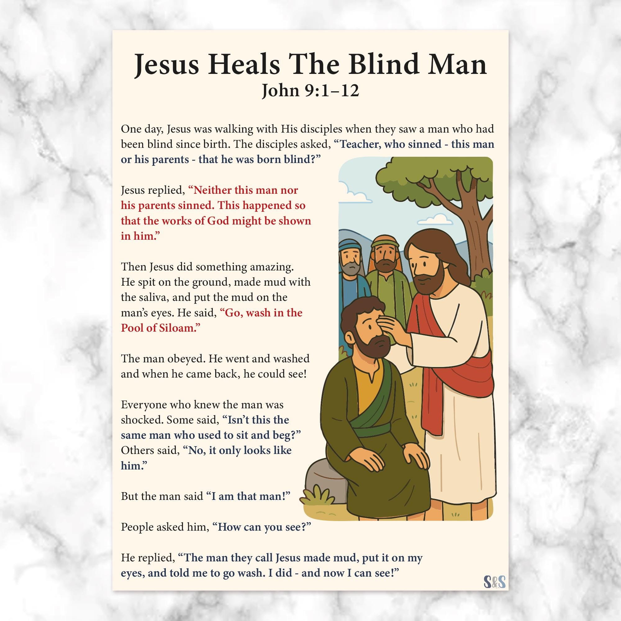 Jesus Heals the Blind Man Bible Workbook, Christian Sunday School ...