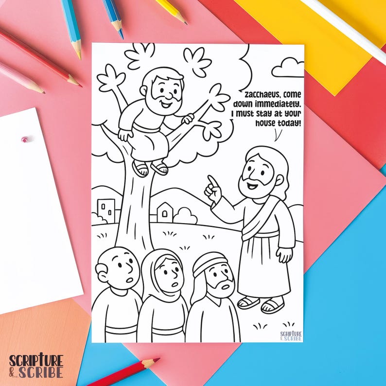 Zacchaeus in the Tree Colouring Page - Bible Story Printable (A4 PDF ...