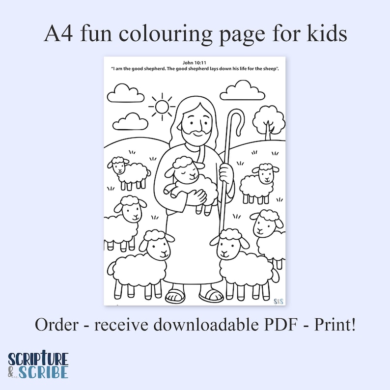Good Shepherd Coloring Page: Christian Kids Activity (PDF Printable A4 ...