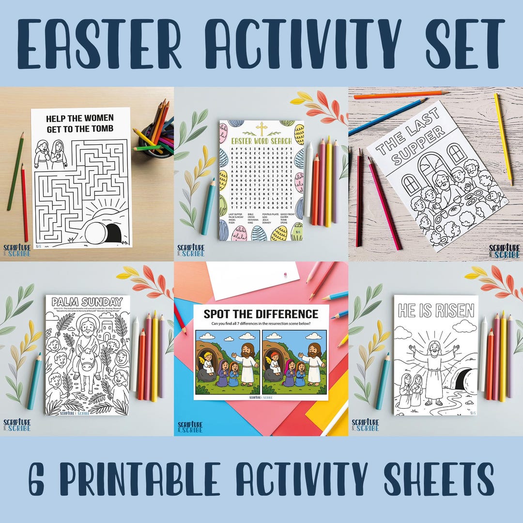 Christian Easter Activity Pack for Kids, 6 Printable Worksheets, Sunday ...