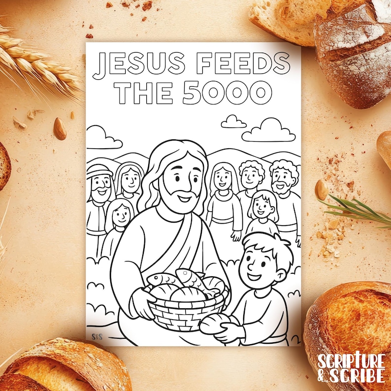 Jesus Feeds the 5000 Colouring Page - Bible Story Printable PDF ...