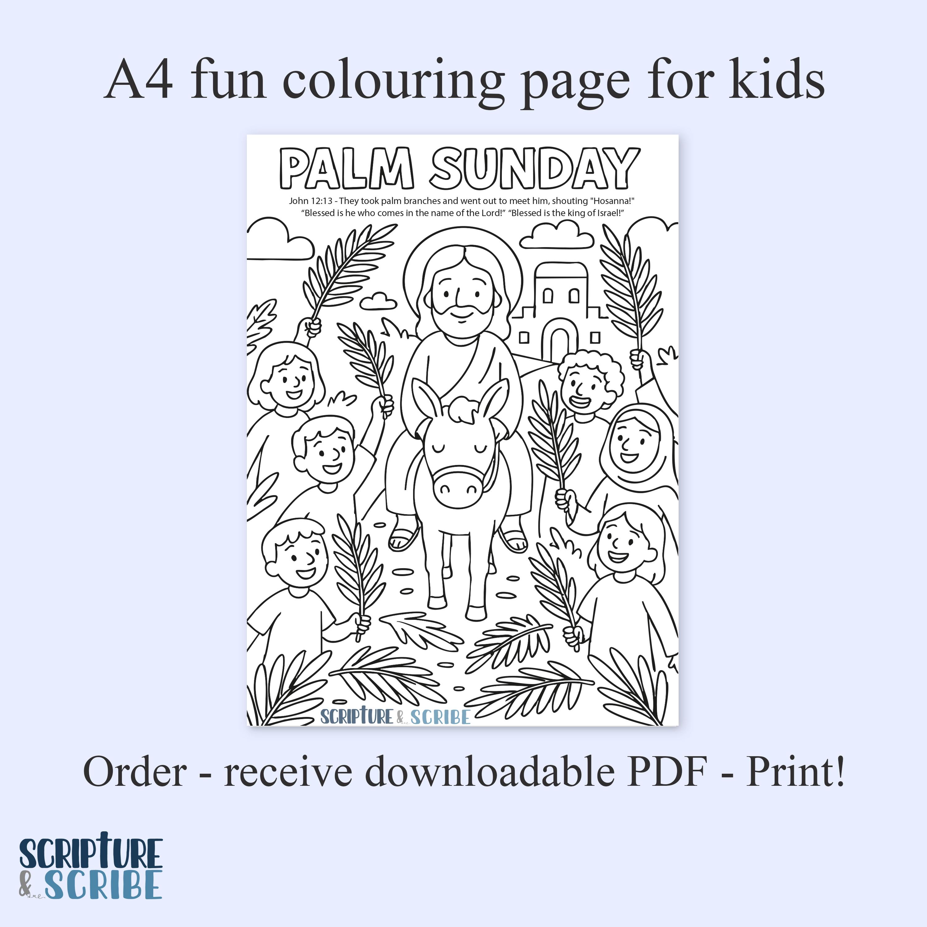 Palm Sunday Colouring Page for Kids - Printable A4 PDF - Sunday School ...