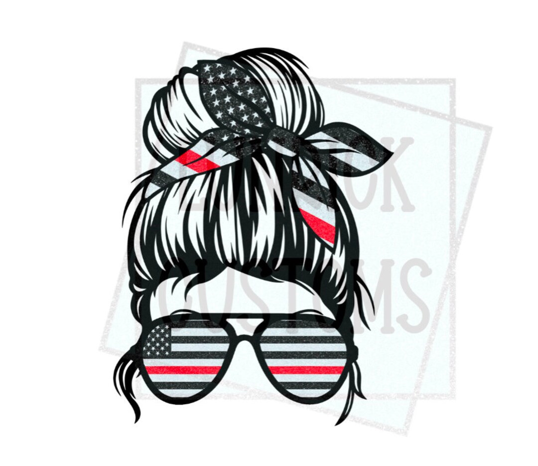 Thin Red Line Messy Bun PNG - Etsy