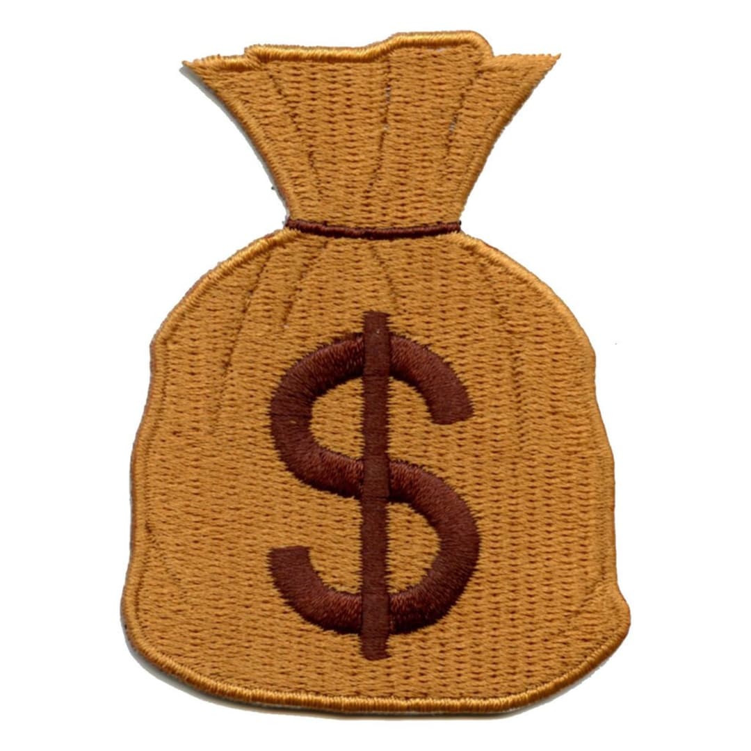 Money Bag Dollar Sign Patch Brown Emoticon Icon Iron on Embroidered AE5 ...