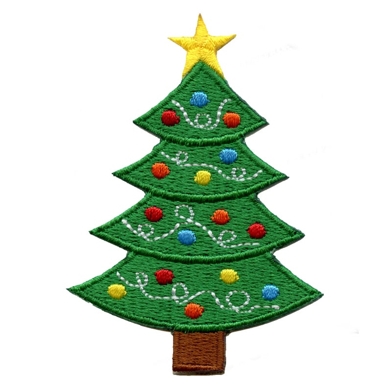 Decorated Christmas Tree Patch Holiday Lights Embroidered Iron on AB8 ...