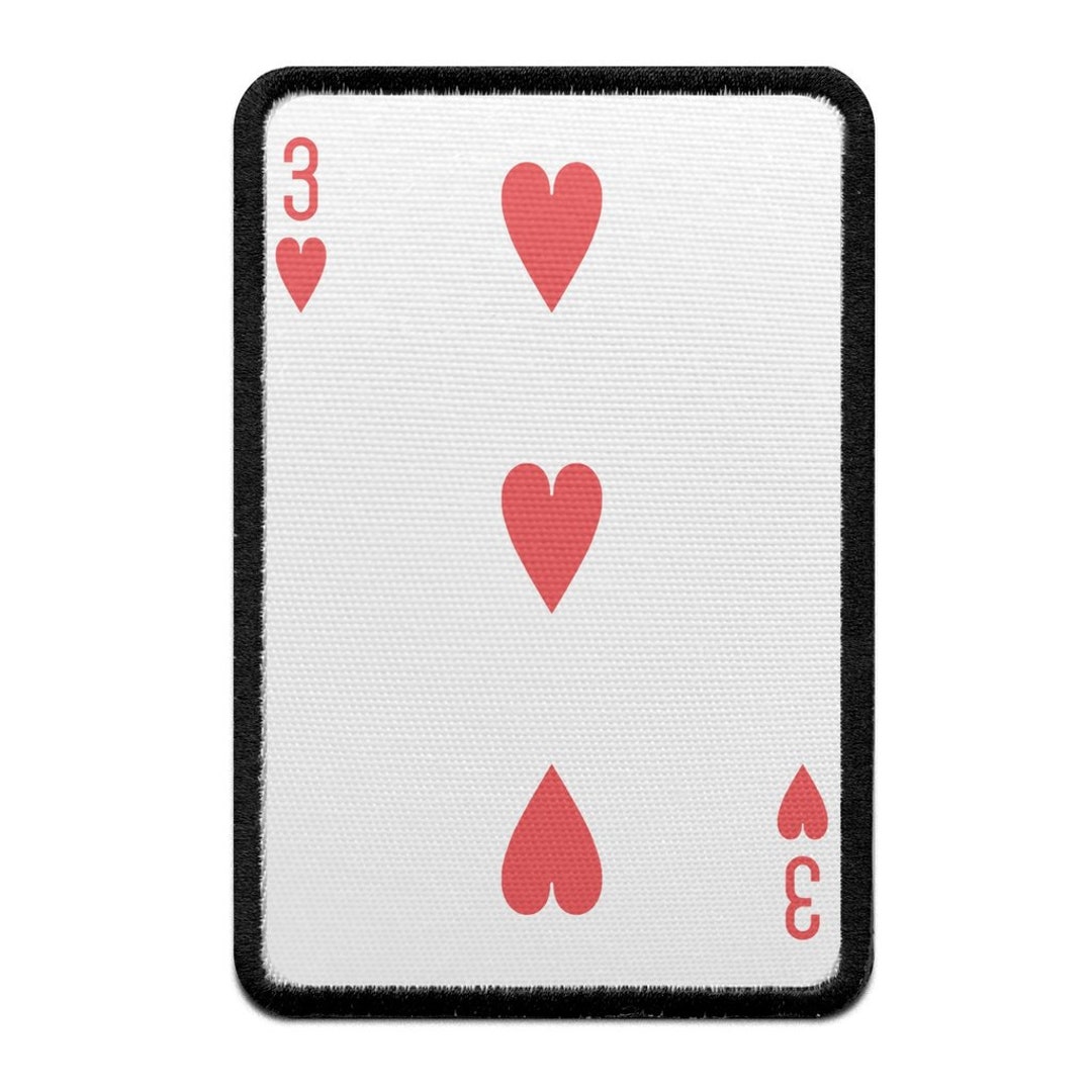 Three of Hearts Playing Card Foto Patch Red Gamble Embroidered Iron on ...