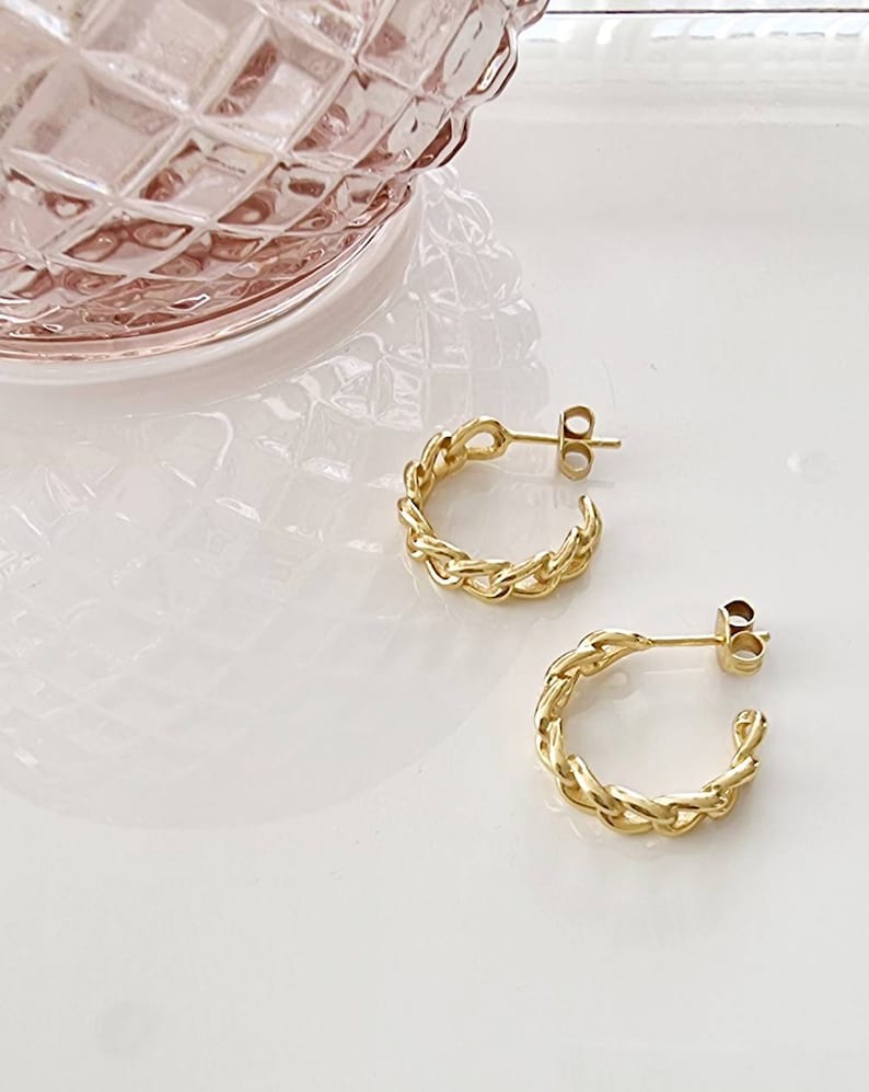 Gold Plated Sterling Silver Chain Hoop Earrings, 12mm - Etsy