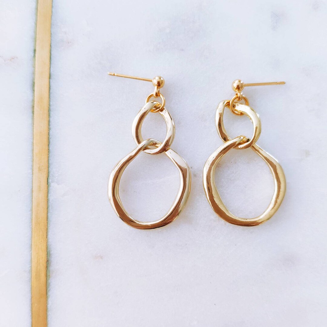 Double Ring Chain Earrings, Chain Earrings, Drop Earrings, Thick Chain ...