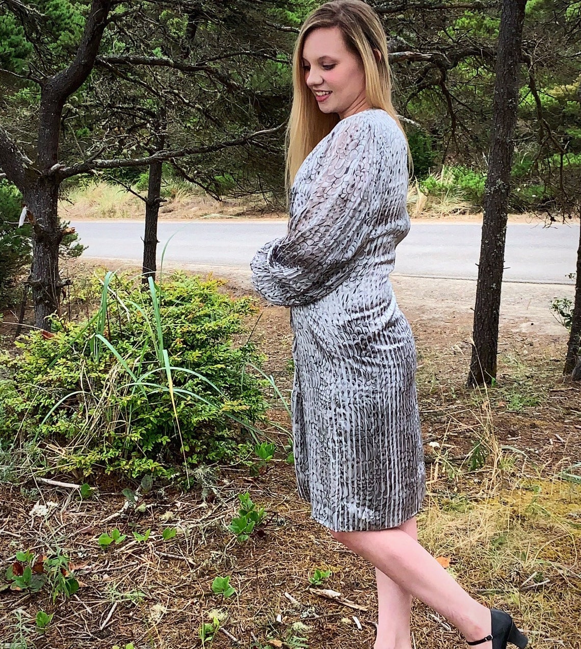 80s ADELE SIMPSON Silver Luxe Silk Blouson Dress 12 ILGWU - Etsy