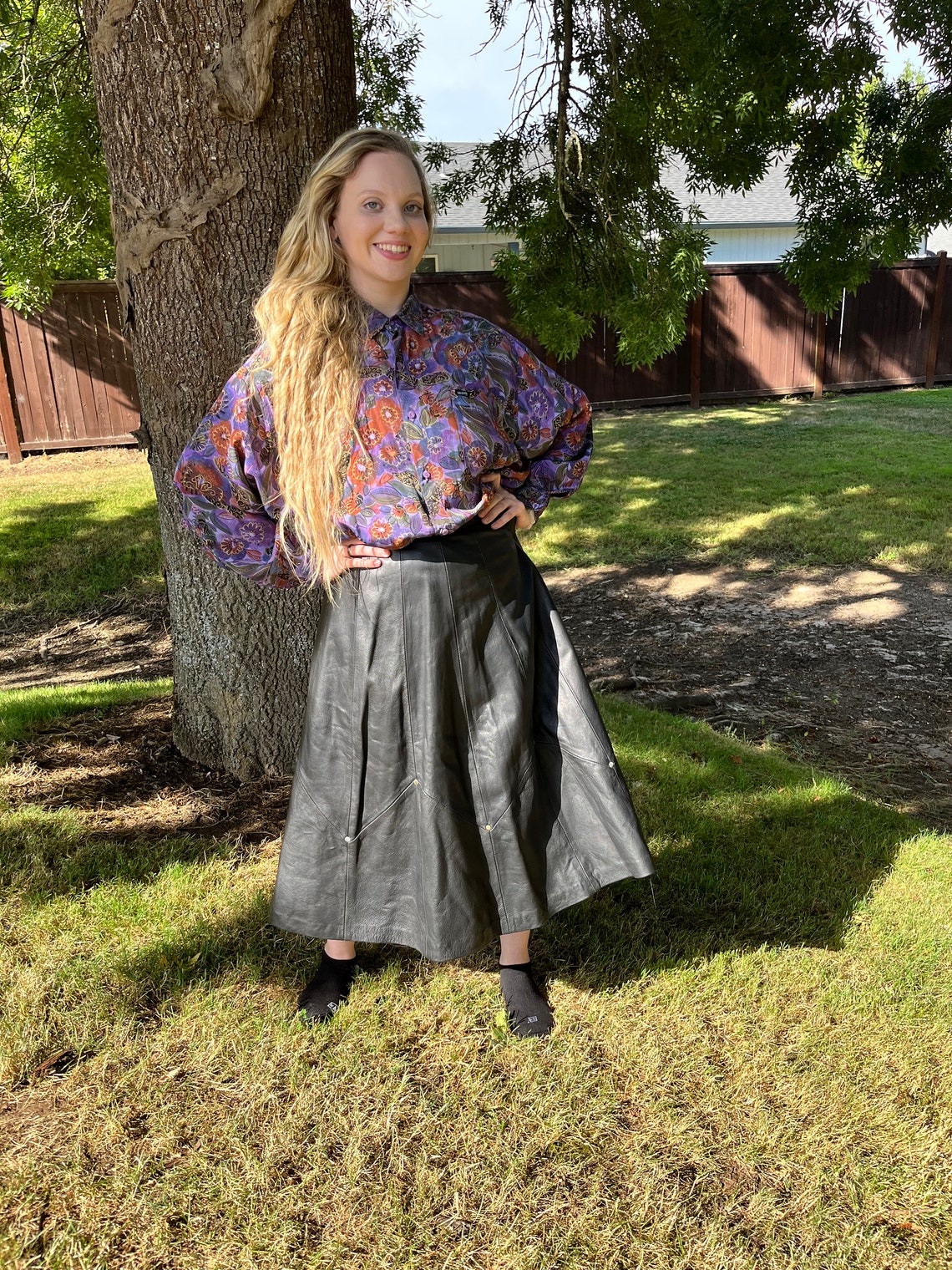 Retro 80s Black Leather MIDI Skirt A-line Black Leather Skirt - Etsy