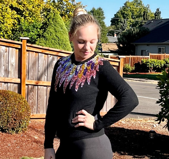 80s MARISA CHRISTINA Sequin Angora Sweater Black with… - Gem