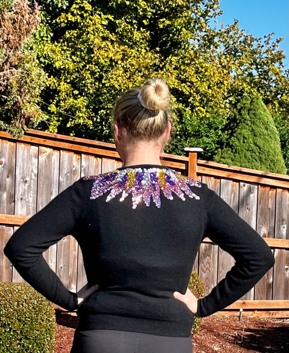 80s MARISA CHRISTINA Sequin Angora Sweater Black with… - Gem