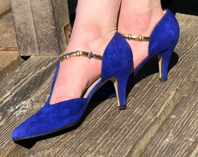 Vtg 1980s Retro PROXY Heels Made in Spain Blue Suede Leather - Etsy