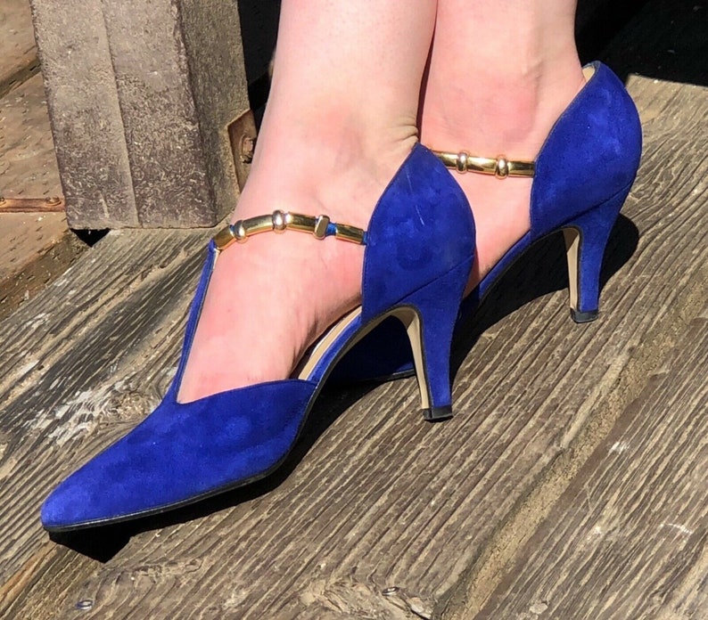Vtg 1980s Retro PROXY Heels Made in Spain Blue Suede Leather | Etsy