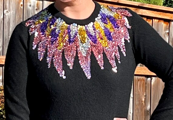 80s MARISA CHRISTINA Sequin Angora Sweater Black with… - Gem