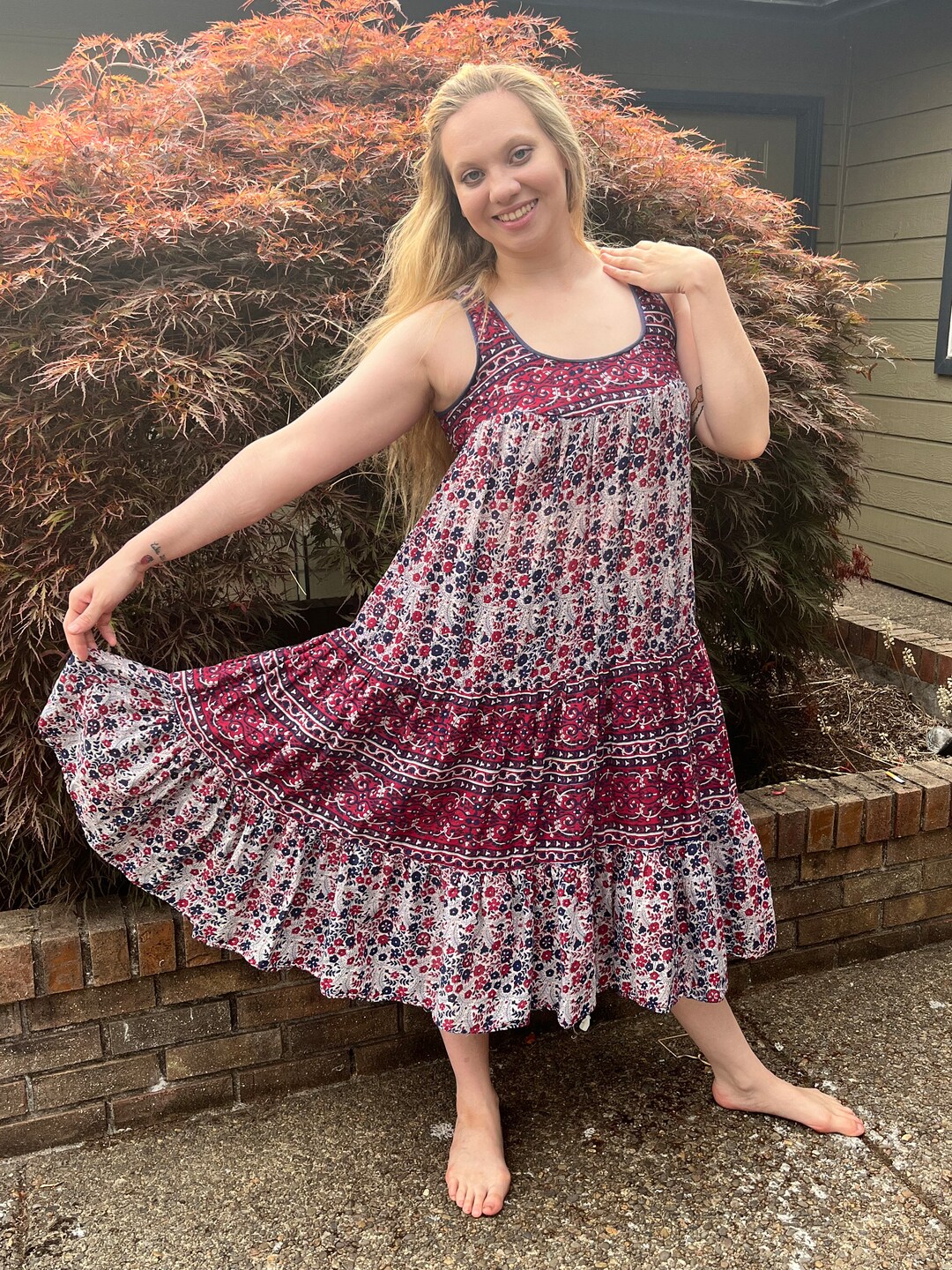 70s Boho KAISER Soft Cotton Gauze Trapeze Dress Size Medium Hippie Dress - Etsy UK