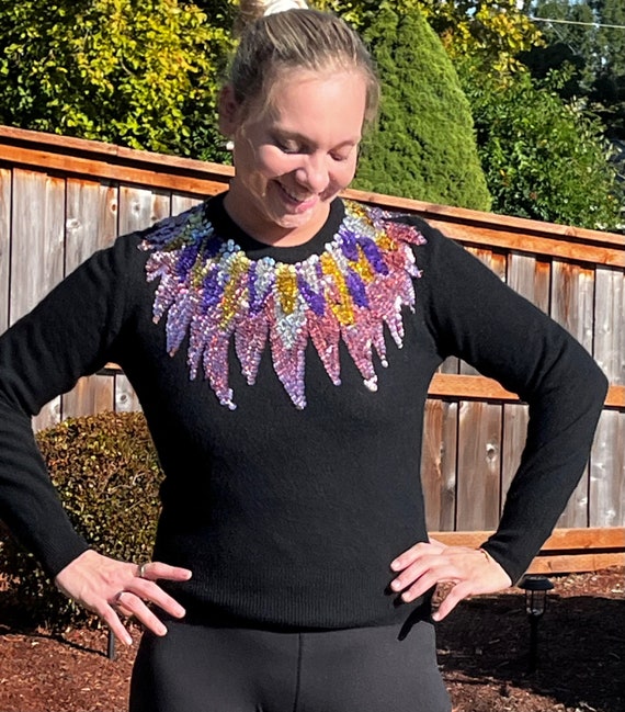 80s MARISA CHRISTINA Sequin Angora Sweater Black with… - Gem