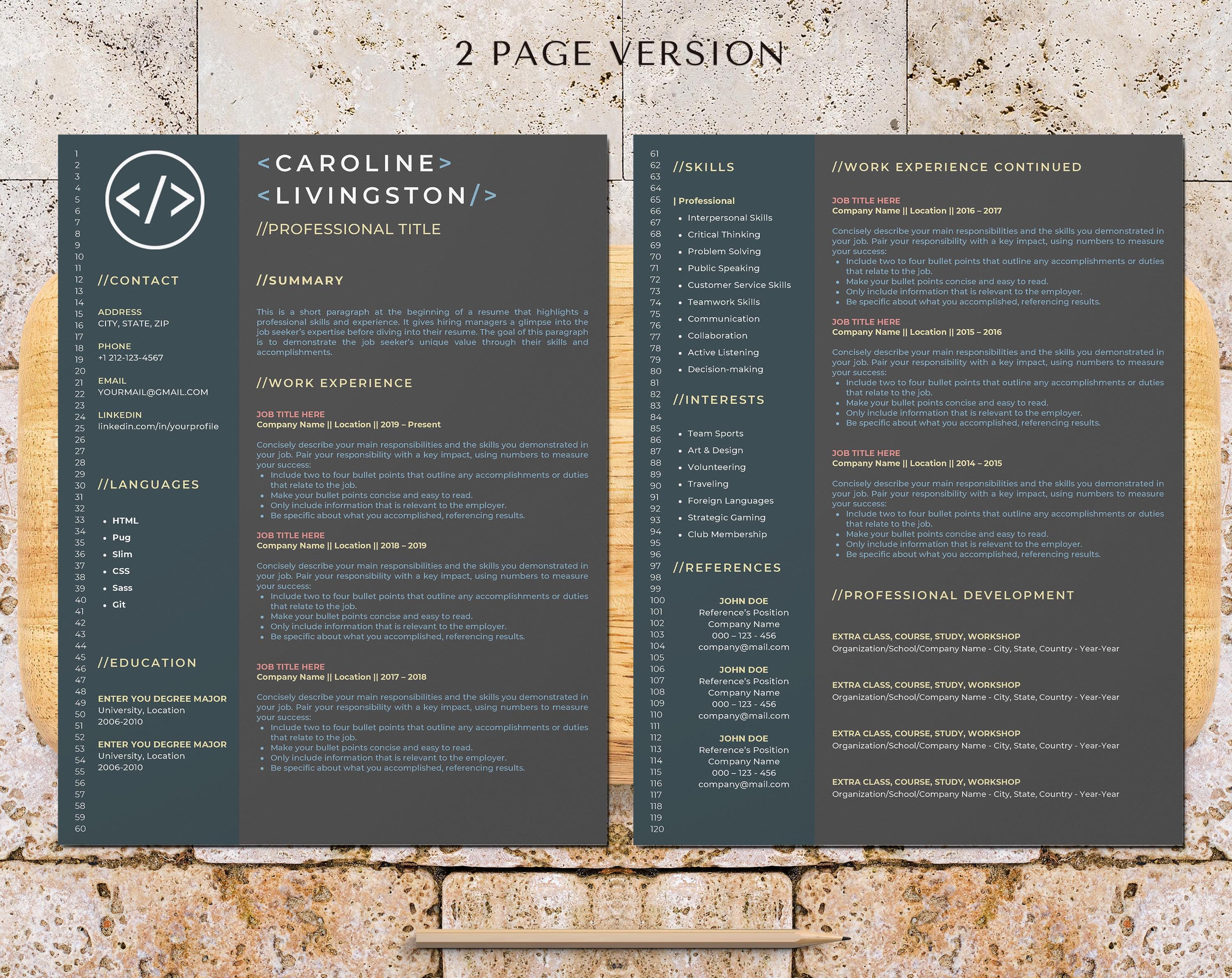 Developer Resume Template for Canva: Highlight Skills as a Web or ...