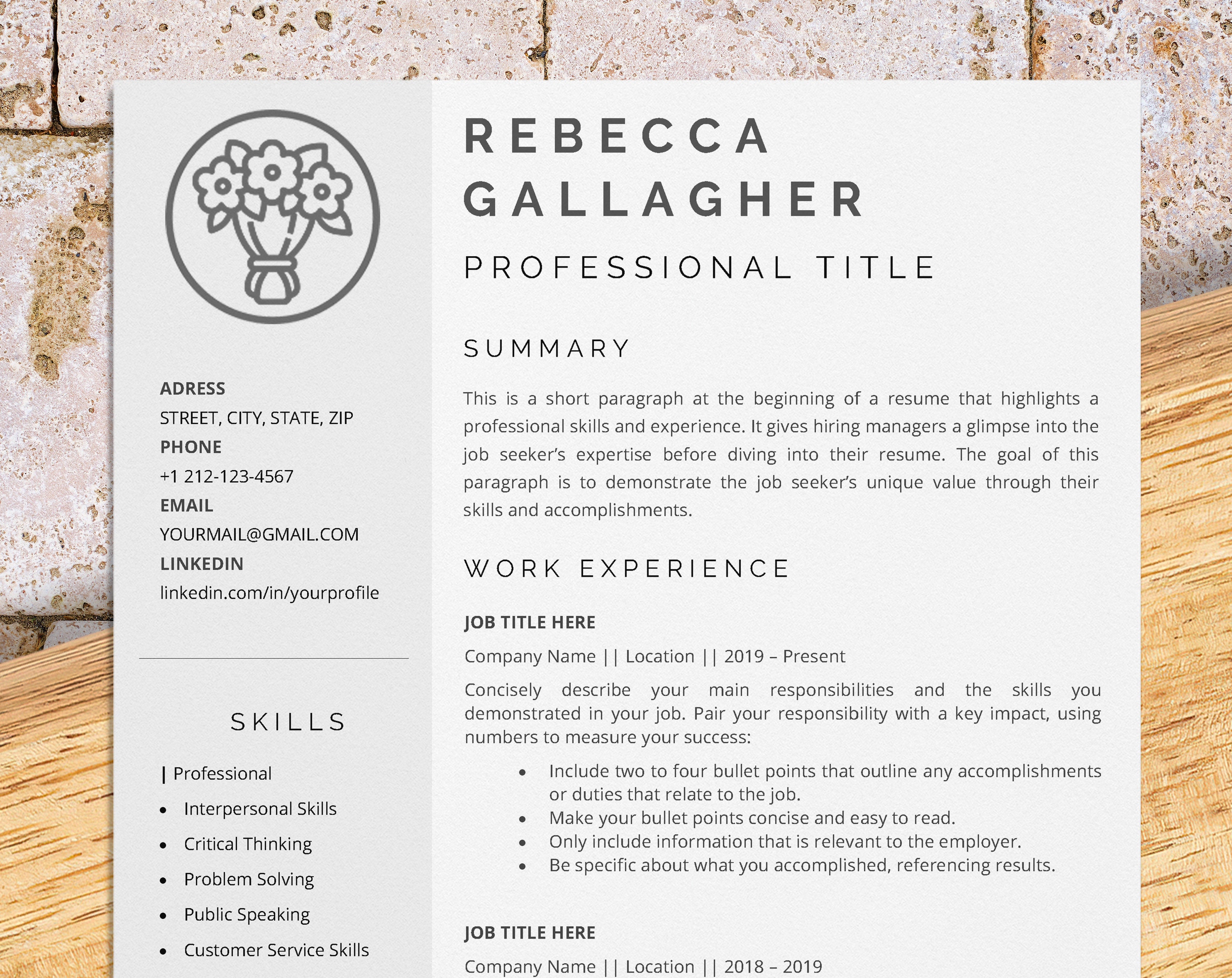 Florist Resume Template for Word, Floral Designer Resume and Cover ...