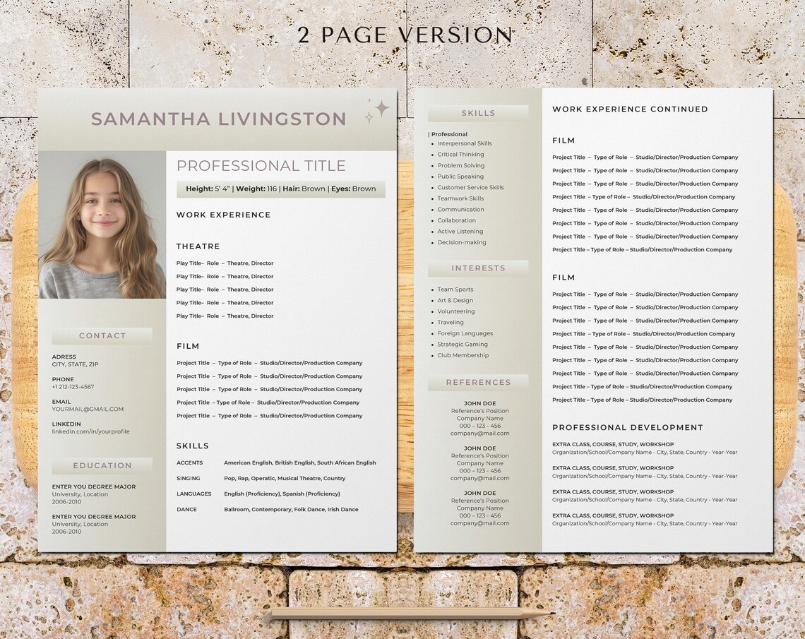 Child Actor Resume Template for Canva, Kids Actor Resume, Child Model ...
