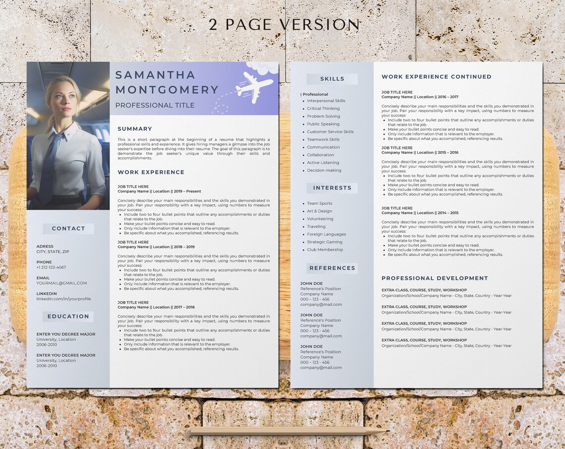 Flight Attendant Resume Template for Canva, Stewardess Resume, Aviation ...
