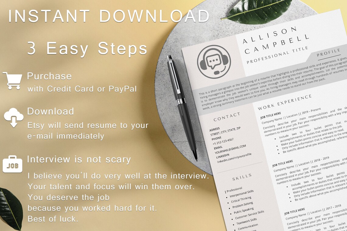 Customer Service Resume Template for Word Call Center Resume - Etsy