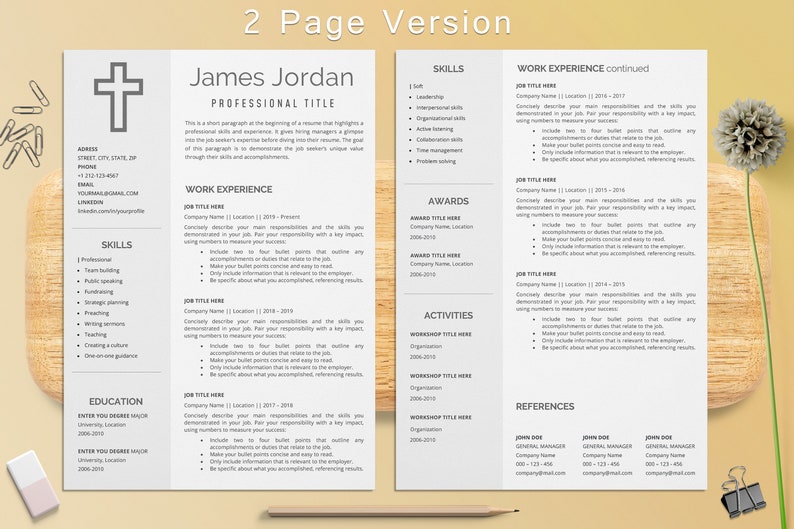 Pastor Resume Template and Cover Letter for Word Religion | Etsy