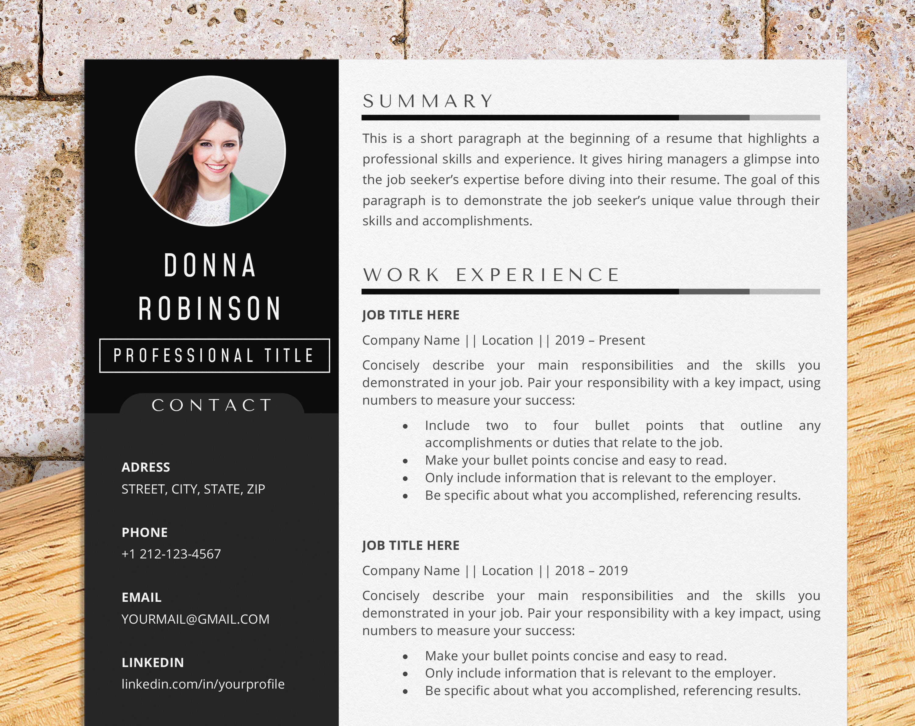 Resume Template for Word, Easy, Executive, Simple, Clean, Minimalist ...