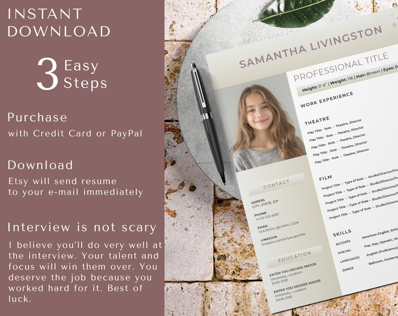 Child Actor Resume Template for Canva, Kids Actor Resume, Child Model ...