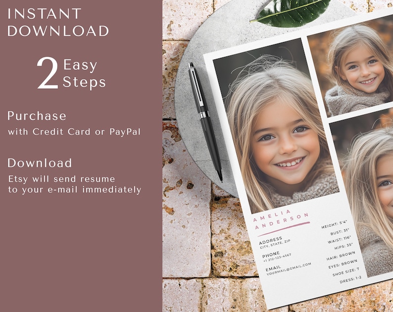 Kids Model Comp Card for Canva: Modeling Agency Zed Card, Editable ...