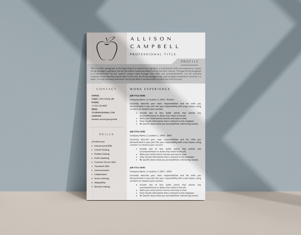 Elementary School Teacher Resume & Cover Letter Template for - Etsy
