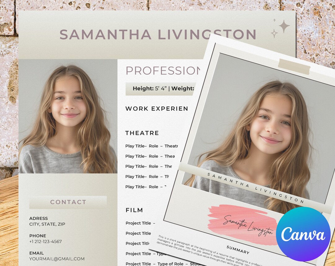 Child Actor Resume Template for Canva, Kids Actor Resume, Child Model ...