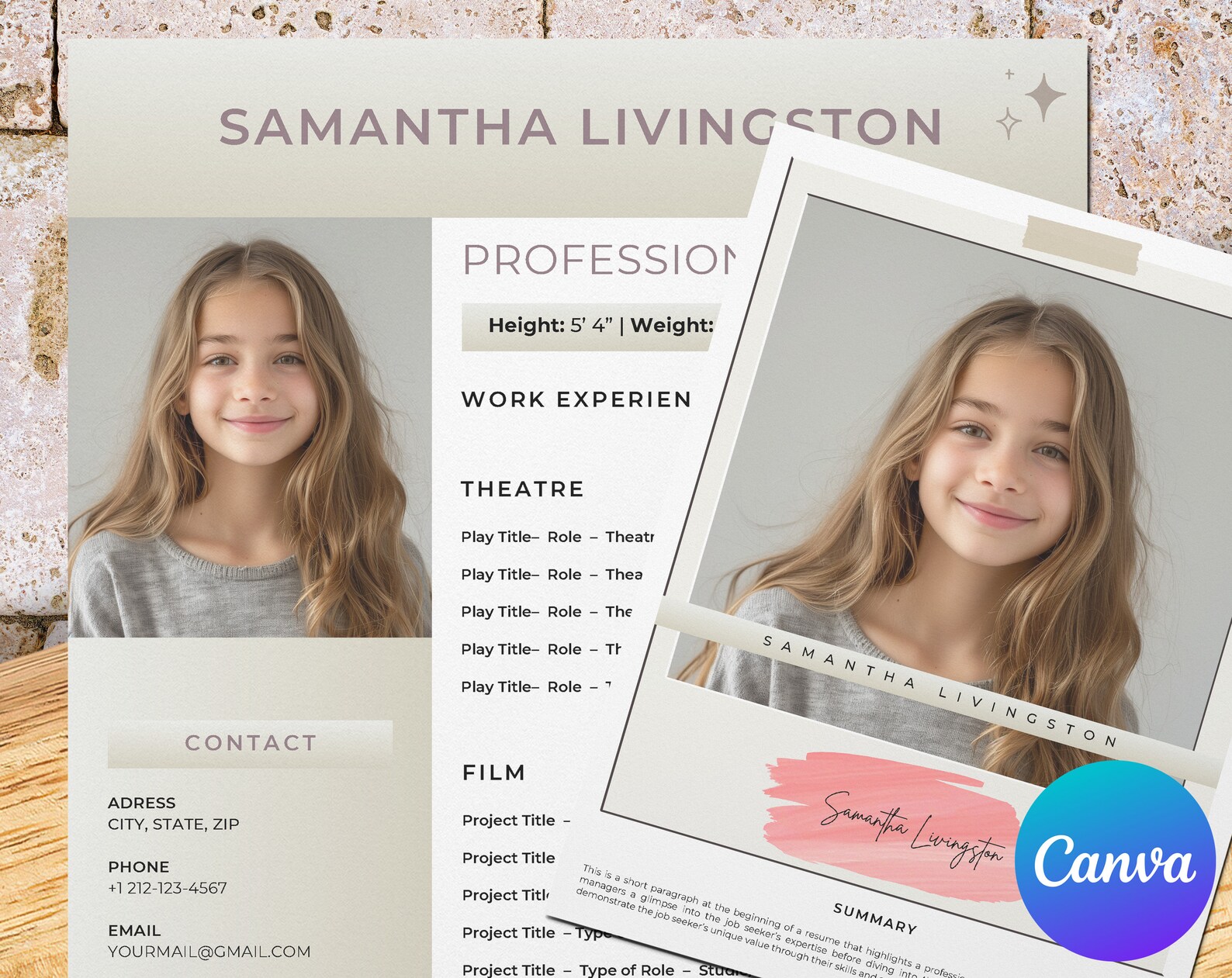 Child Actor Resume Template for Canva, Kids Actor Resume, Child Model ...