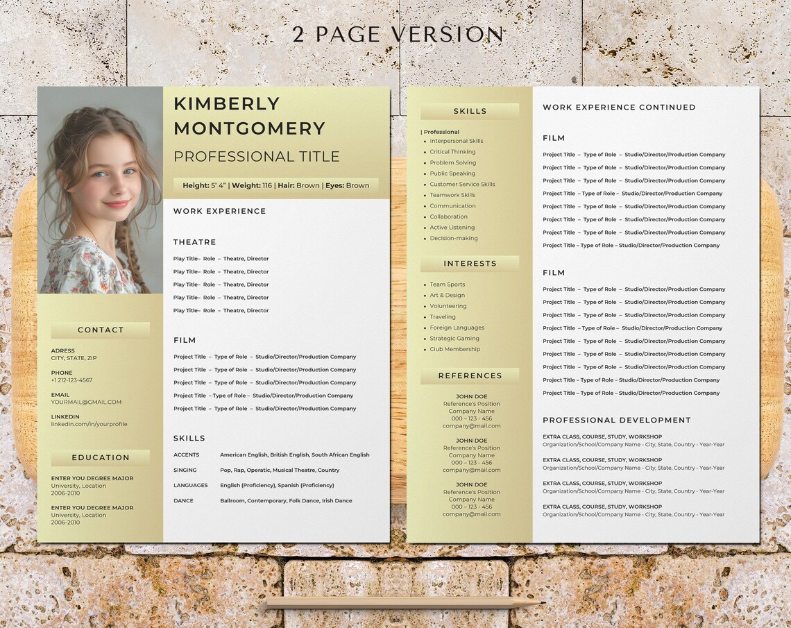 Child Actor Resume Template With Photo for Canva, Modern Model Actor ...