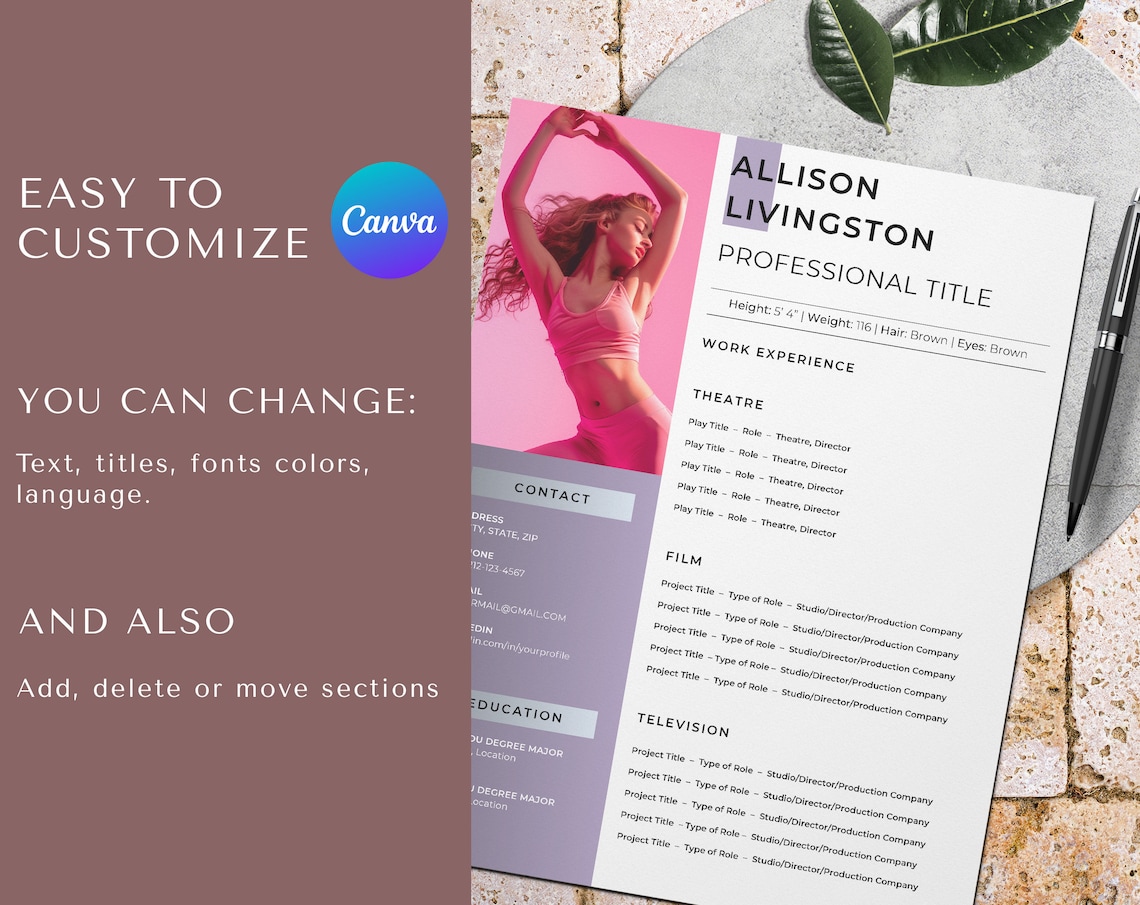 Dance Teacher Resume Template for Canva, Dance Instructor Resume ...